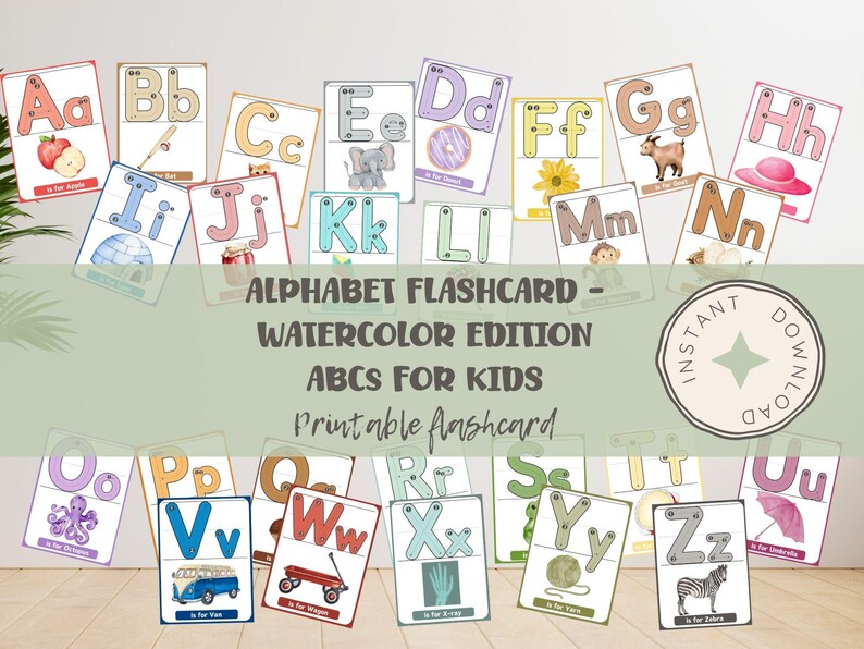 Watercolor Alphabet Flashcards Printable – Classic ABC Wall Art ...