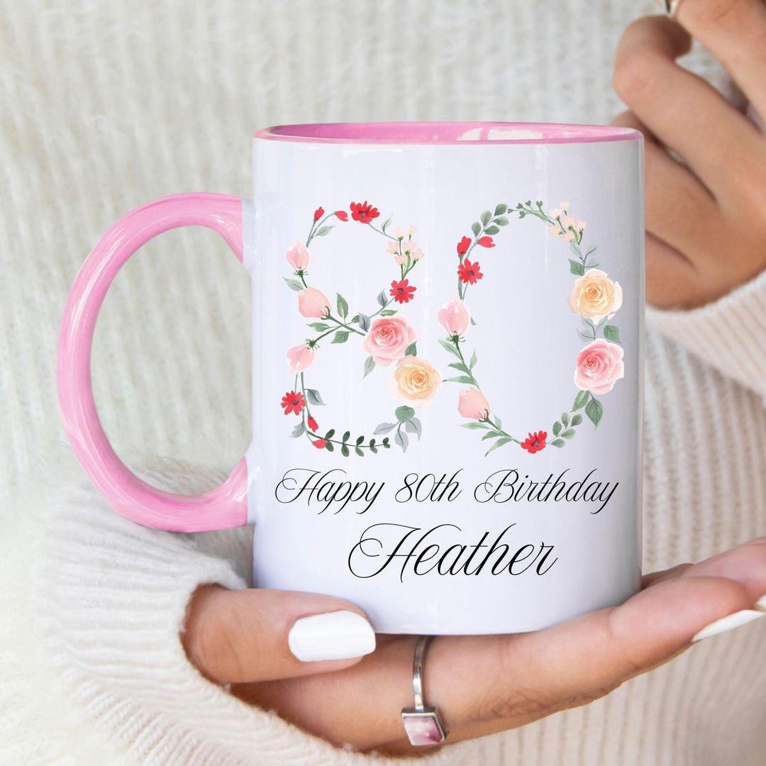 Personalised 80th Birthday Mug: Custom Floral Roses Keepsake - Etsy ...