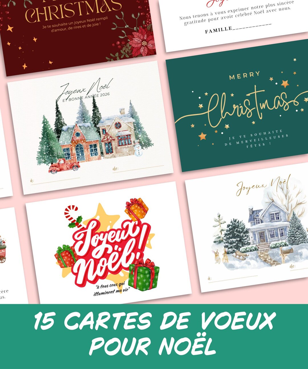 Set of 15 Printable Christmas Cards (french): Downloadable to Give to ...
