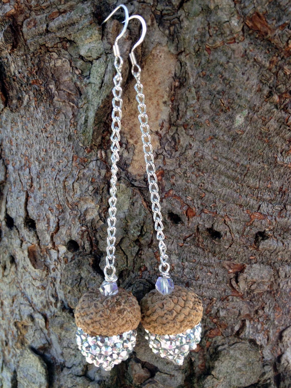 Real Acorn Chain Earrings Silver Sparkle - Etsy