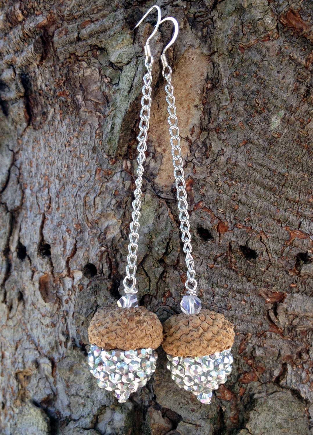 Real Acorn Chain Earrings Silver Sparkle - Etsy