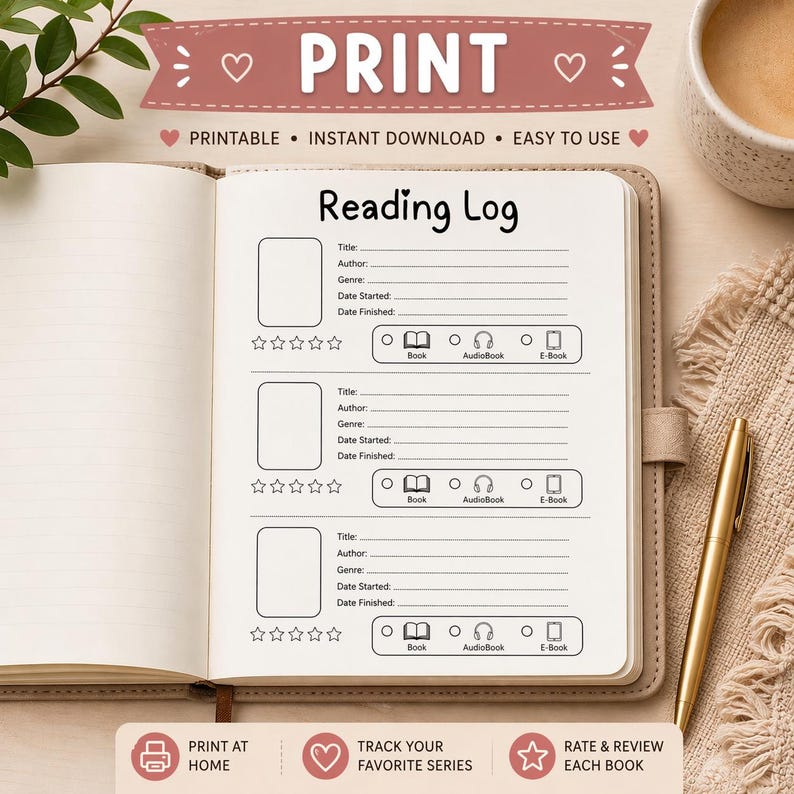 Reading Log Tracker / Book Review Template | Reading Journal Page ...
