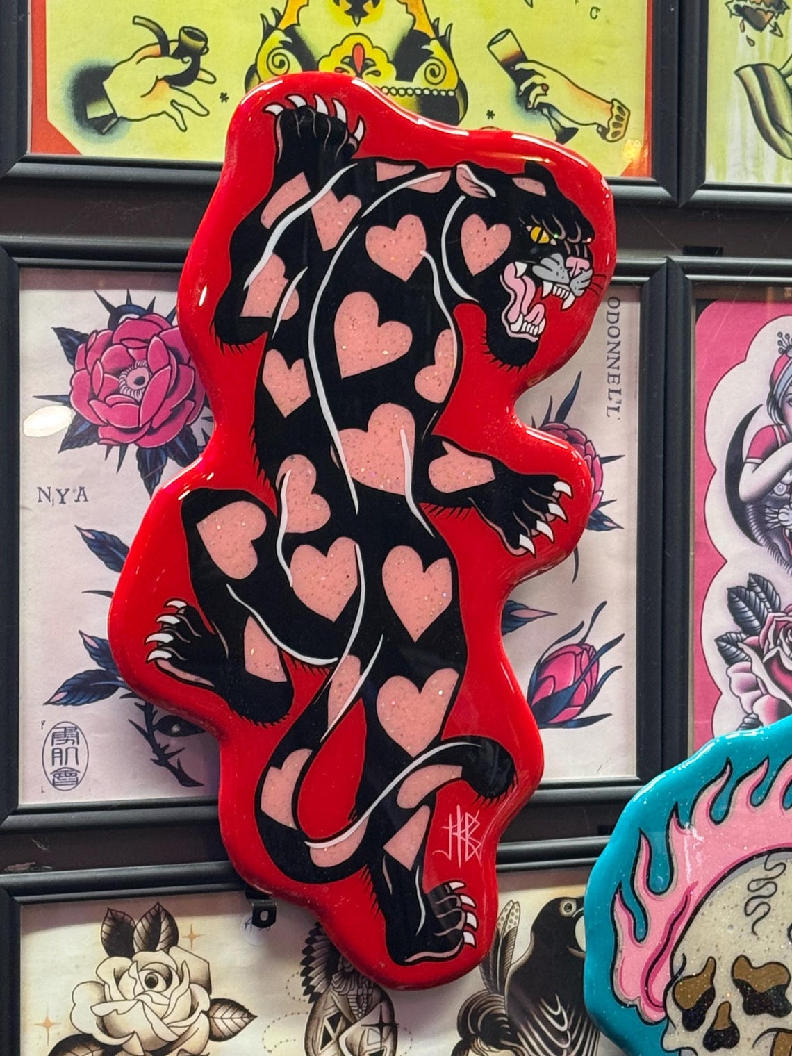 Hand Painted Glitter Heart Panther Wood Cut Sign - Etsy