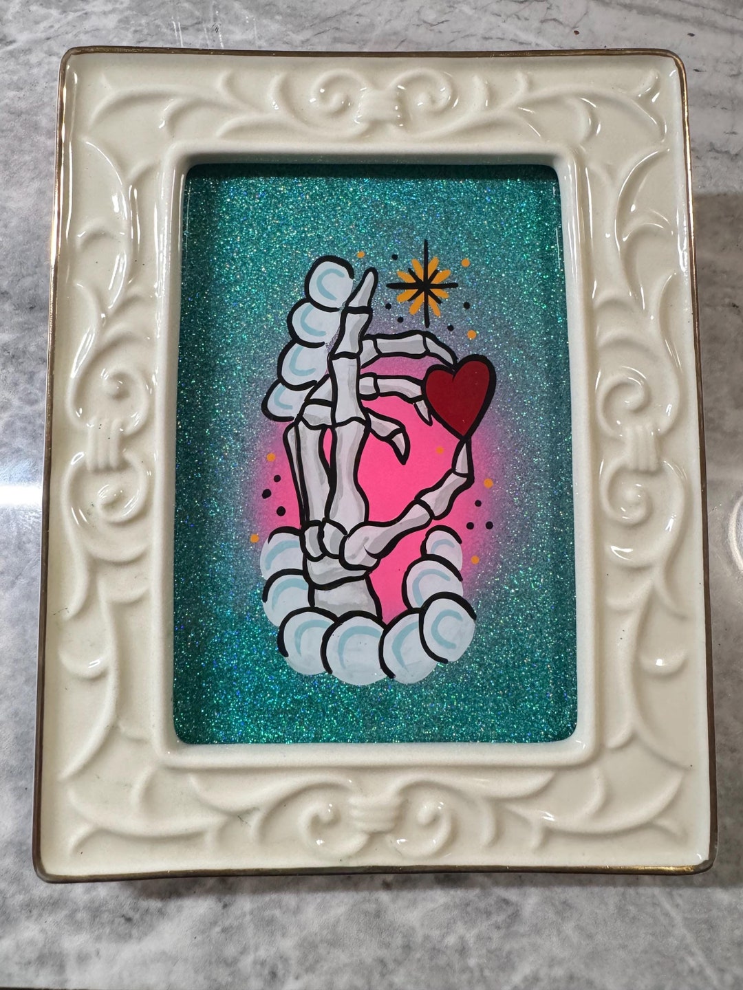 Hand Painted Skeleton Hand Valentine Glass Painting - Etsy