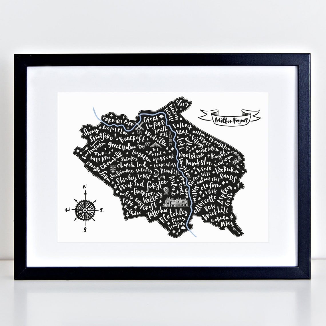 Milton Keynes Illustrated Map MK City Map MK Housewarming - Etsy