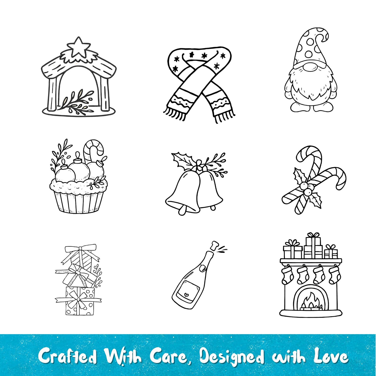 Hand Drawn Christmas Doodle Clipart Bundle | Black and White Holiday ...