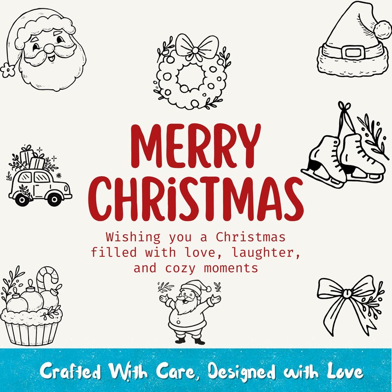 Hand Drawn Christmas Doodle Clipart Bundle | Black and White Holiday ...