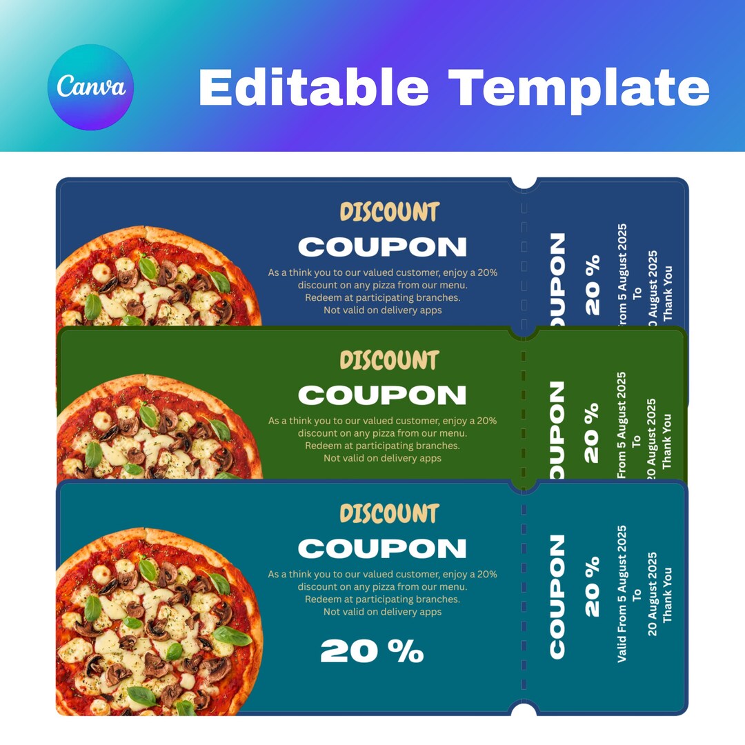 Editable Restaurant Coupon, Printable Voucher, Canva Template, Gift ...