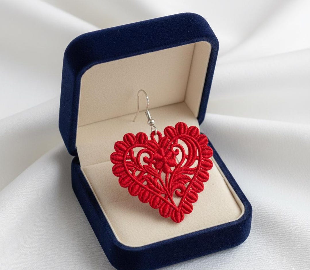 FSL Earring | Botanical Scroll Heart Embroidery Design (4x4 Hoop File ...