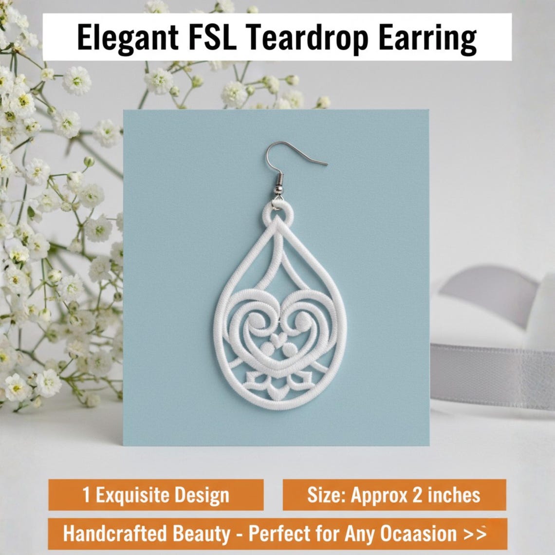 FSL Teardrop Earring Embroidery Design | Free Standing Lace Heart ...