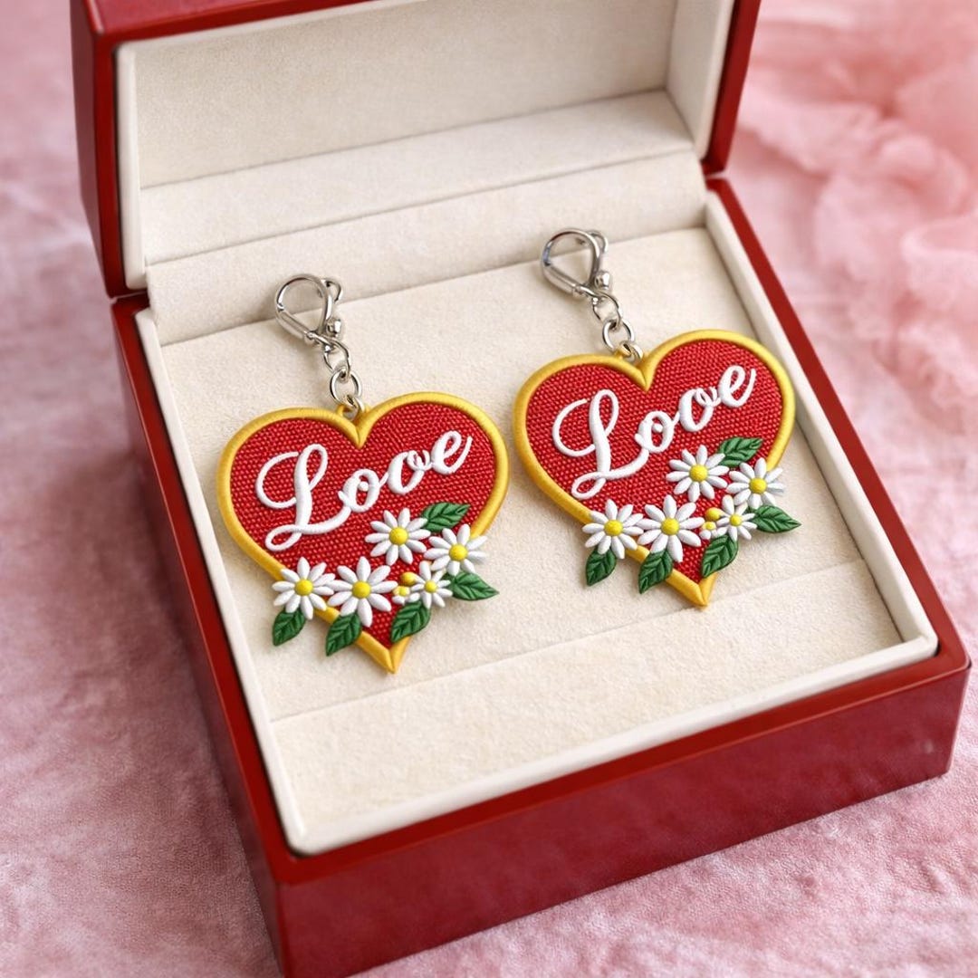 FSL Love Heart With Daisies Earring and Ornament Embroidery Design (4x4 ...