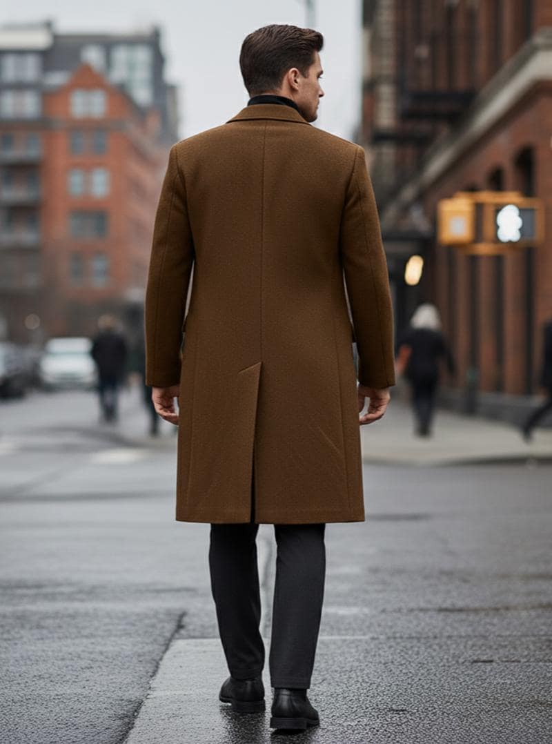 Men’s Black Long Wool Overcoat – Slim Fit Winter Coat, Classic Formal ...