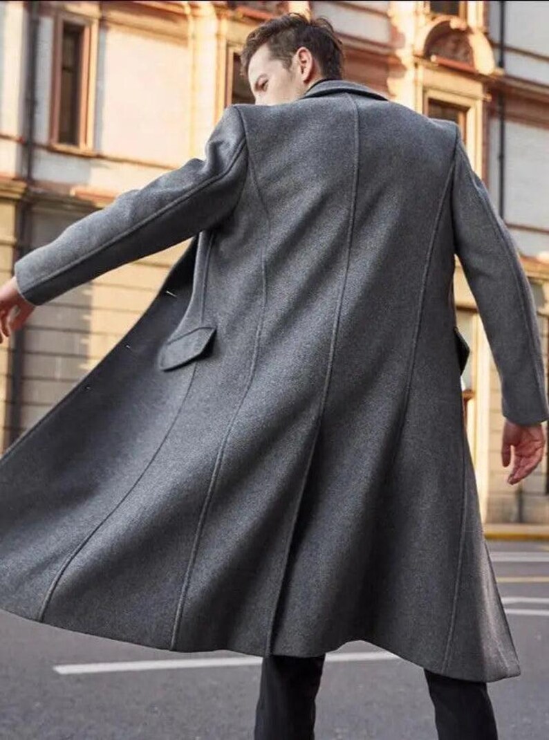 Men’s Black Long Wool Overcoat – Slim Fit Winter Coat, Classic Formal ...