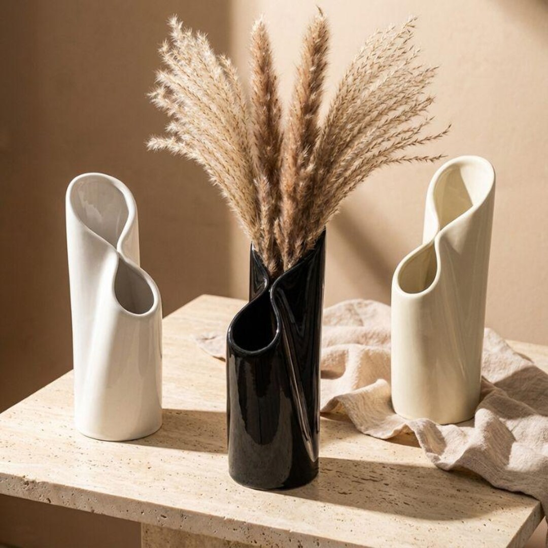 Twisted Double-port Ceramic Vase, Nordic Modern Decor - Etsy