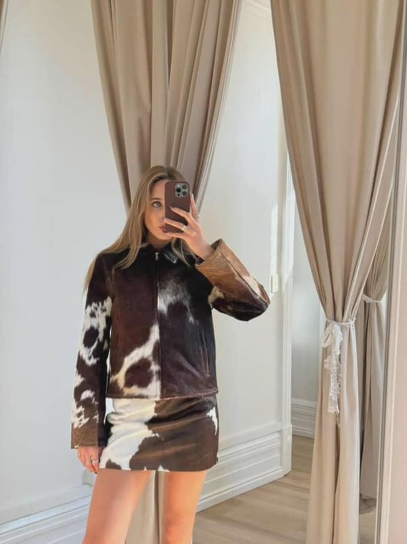 Genuine Hair-on Hide Cowhide Leather Jacket | Western Style - Etsy