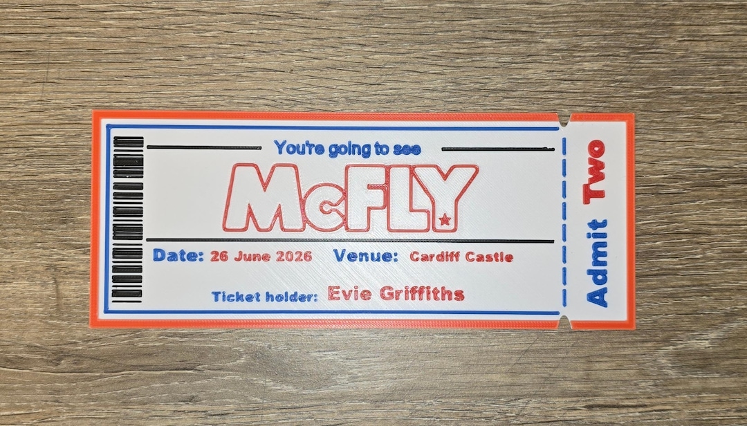 Personalised 3D Printed Concert Ticket Keepsake – Custom Fake Gig ...