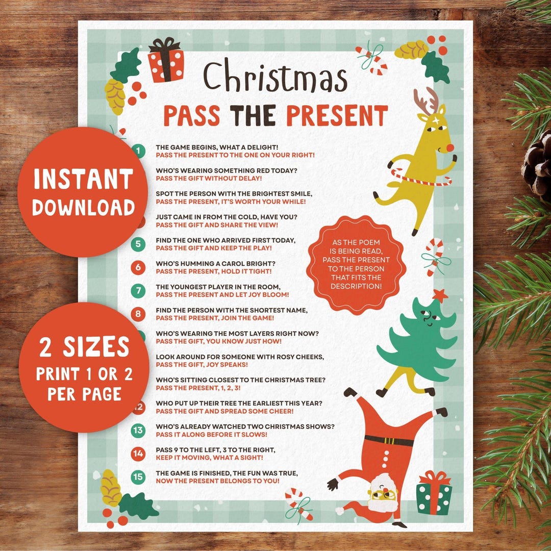 Christmas Pass the Present Game, Pass the Prize Printable, Xmas Party ...