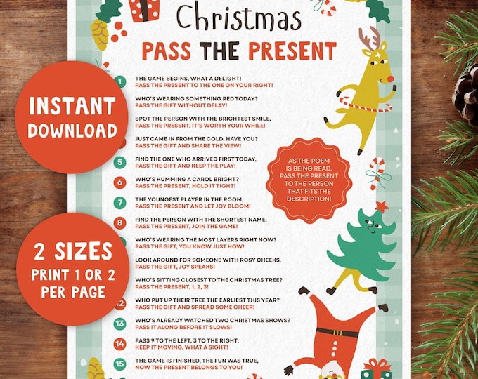 Christmas Pass the Present Game, Pass the Prize Printable, Xmas Party ...
