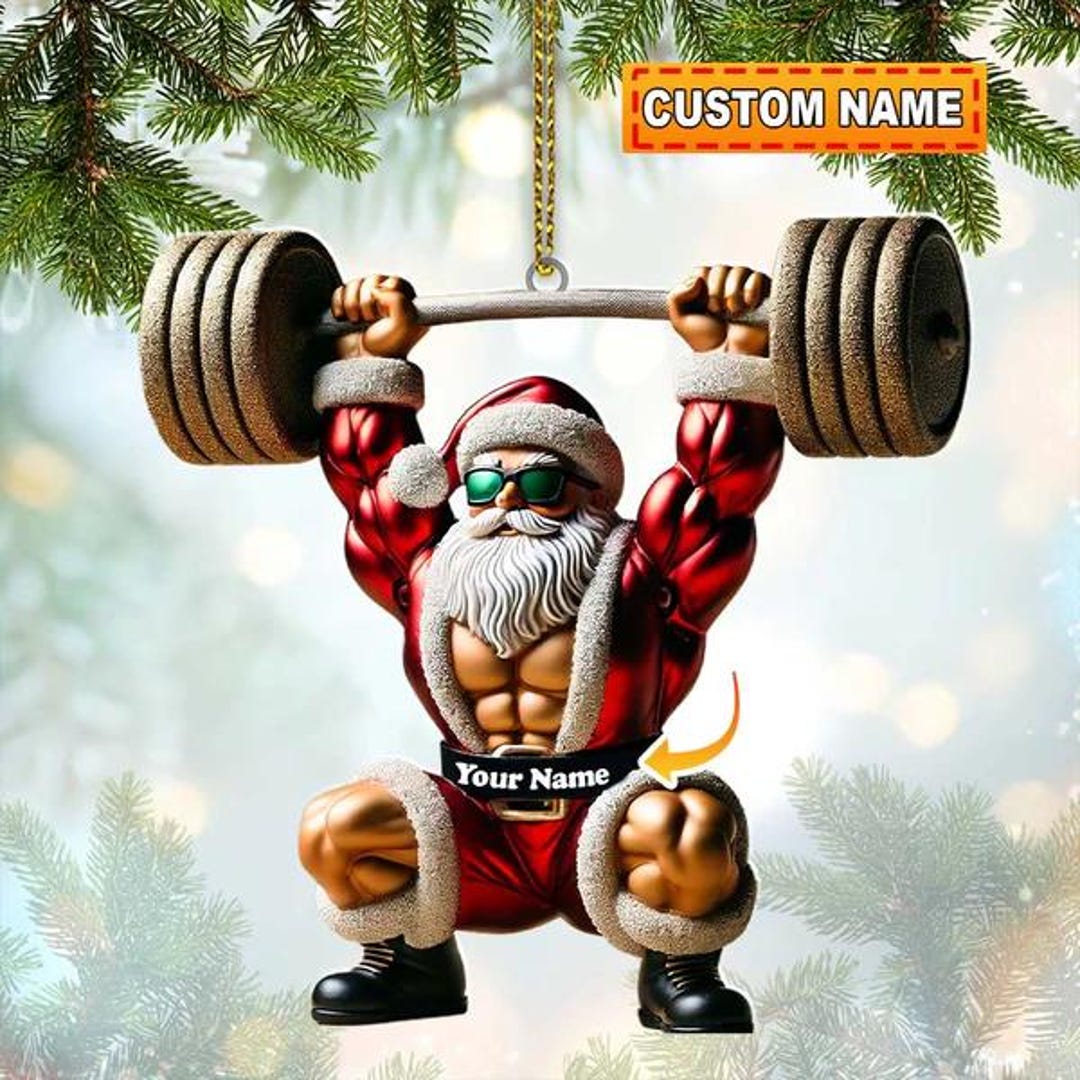 Custom Gym Santa, Workout Christmas Ornaments, Powerlifting Ornament ...