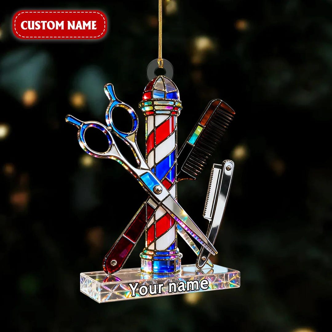 Barber Tool Art Figurine Stain Glass Crystal Effect Acrylic Ornament ...