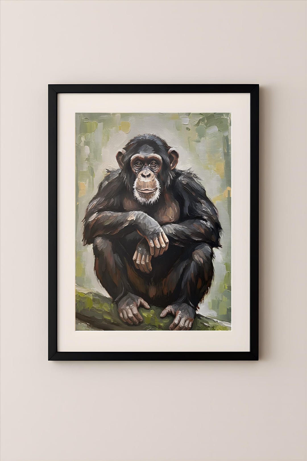 Chimpanzee Wall Art Print, African Primate Painting, Expressive ...