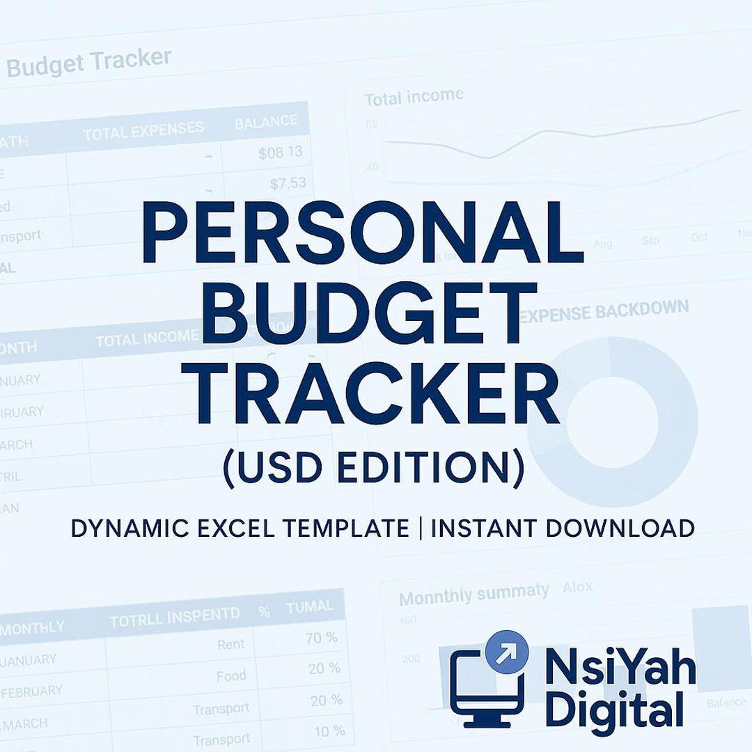 Personal Budget Tracker Excel Template (USD) | Dynamic Monthly Finance ...