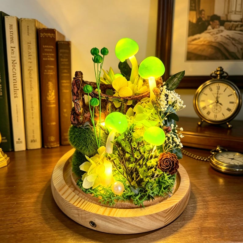 Green Mushroom Lamp, Handmade Fairycore Night Light, Enchanted Forest ...