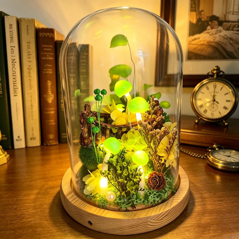 Green Mushroom Lamp, Handmade Fairycore Night Light, Enchanted Forest ...
