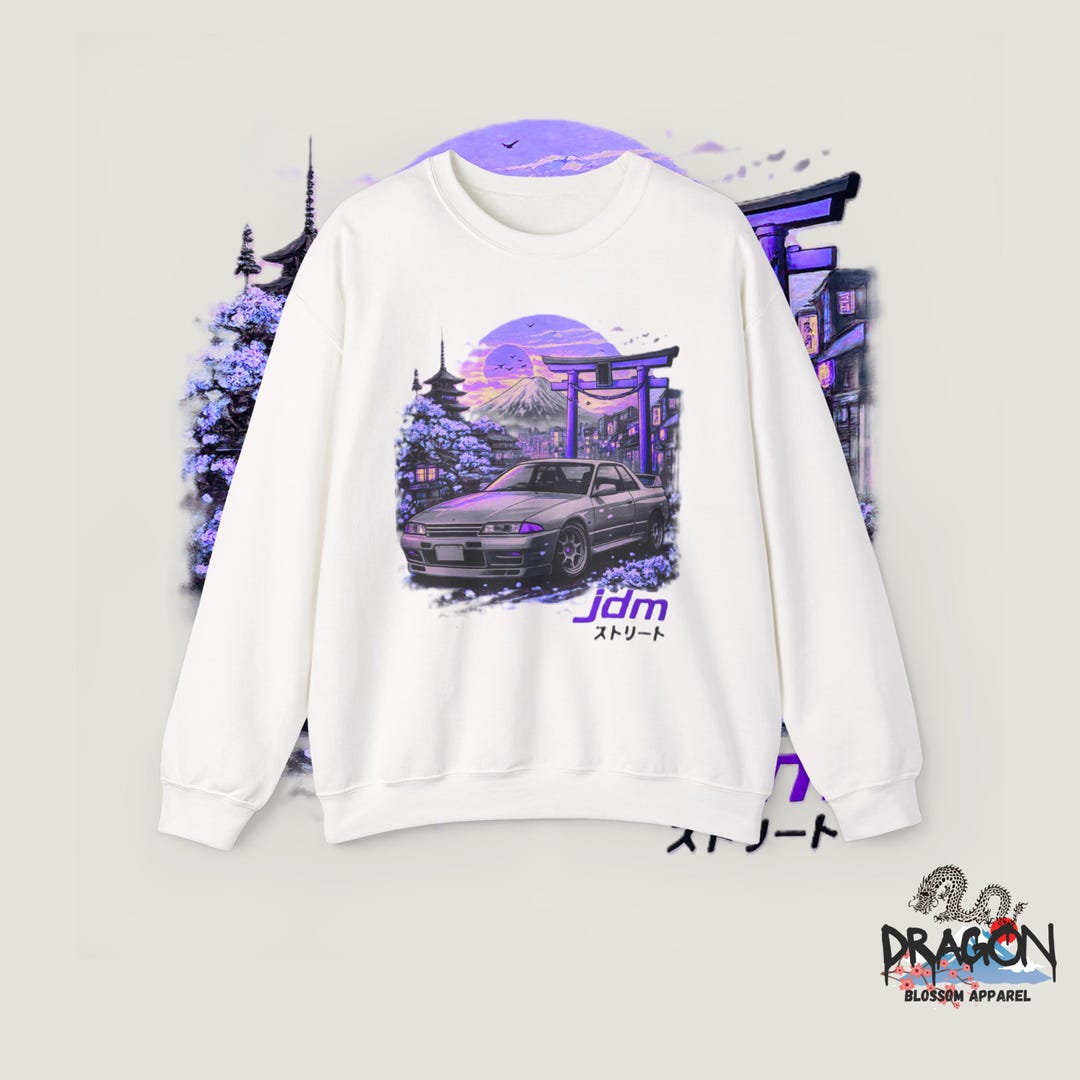 JDM Skyline Car Sweatshirt | Japanese Torii Sunset, Retro Racing Scene ...