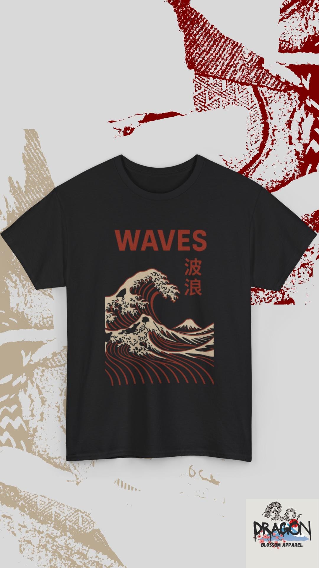Waves Japanese Wave Illustration T-shirt | Ocean Kanji Tee - Etsy