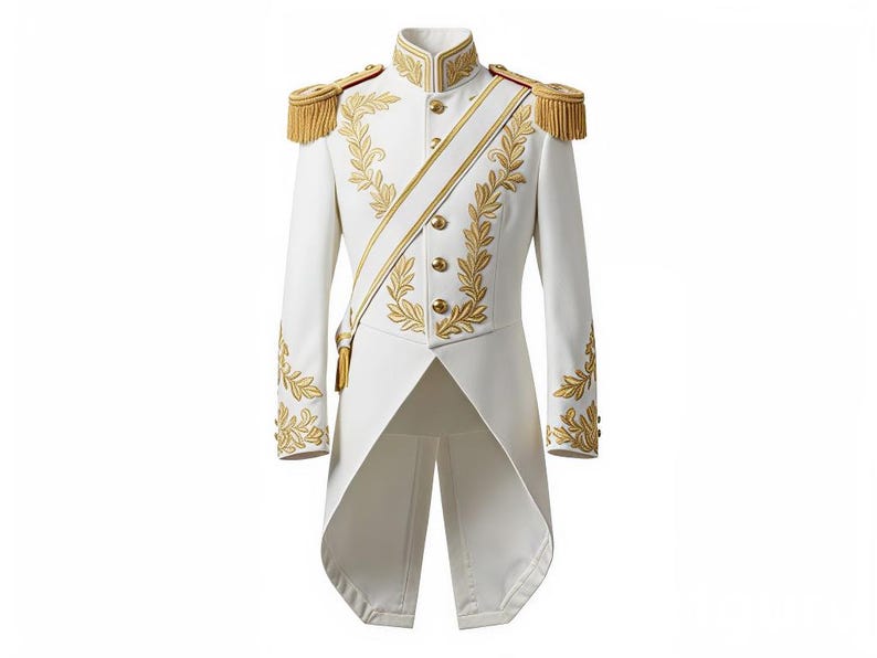 Royal White Embroidered Tailcoat | Gold Trim Ceremony Jacket | Prince ...