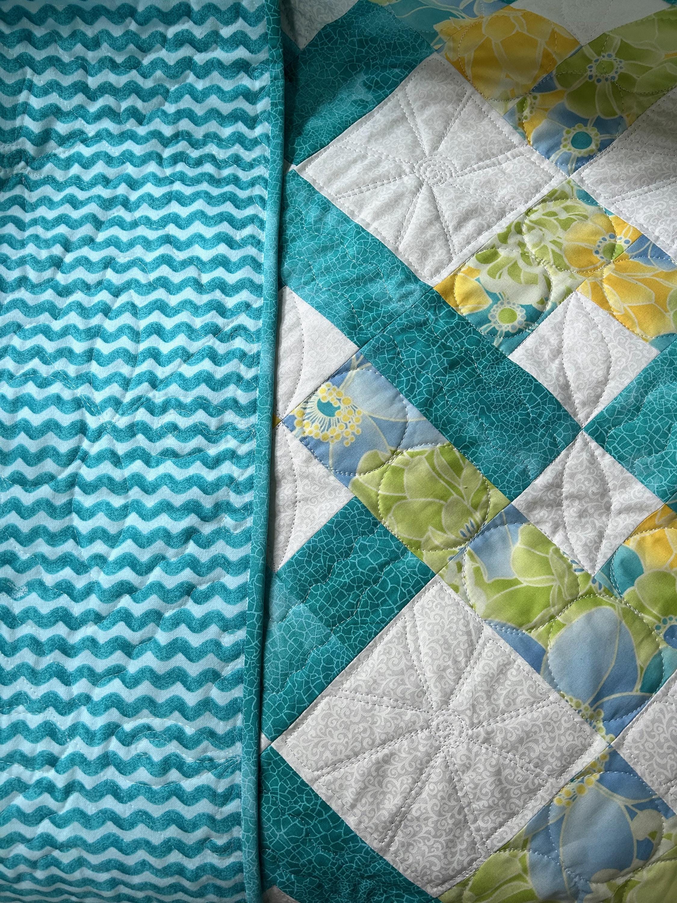Teal and Floral Baby Quilt - Etsy