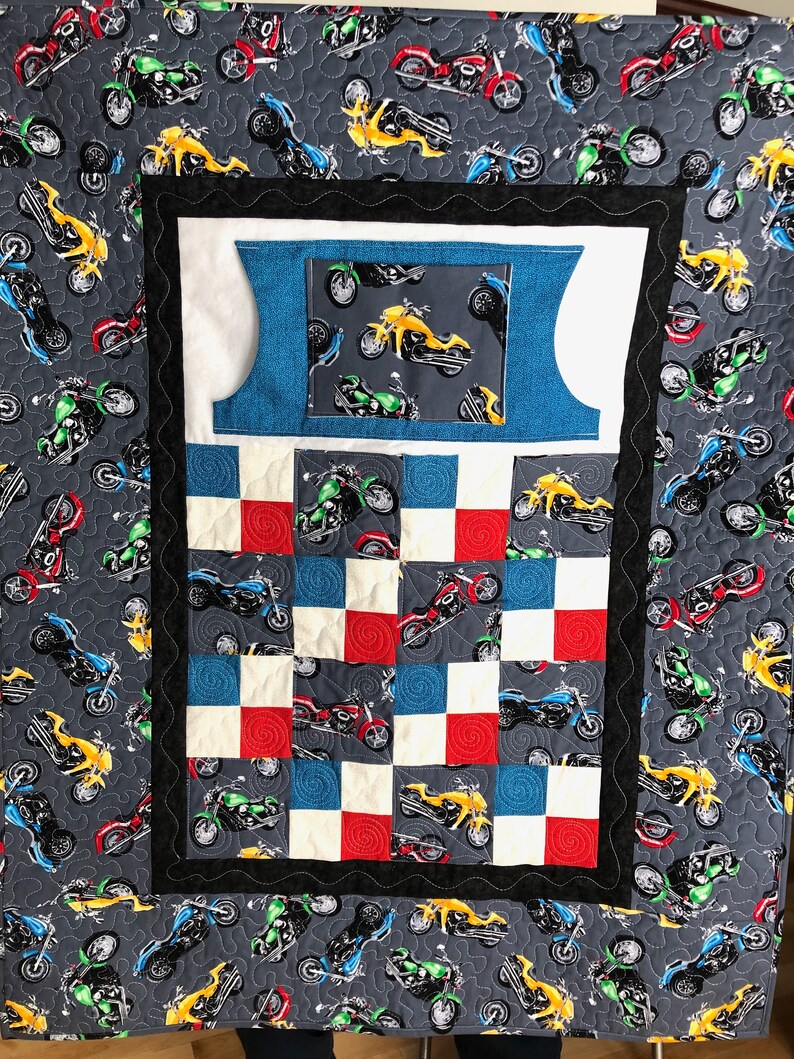 Motorcycle Lovie Lap Quilt With Pockets sized for a Man - Etsy