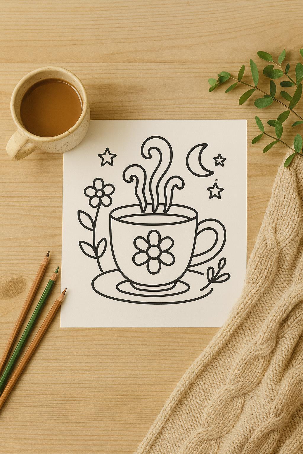 Teacup Coloring Page Printable • Adult Coloring Page PDF • Cozy Tea Mug ...
