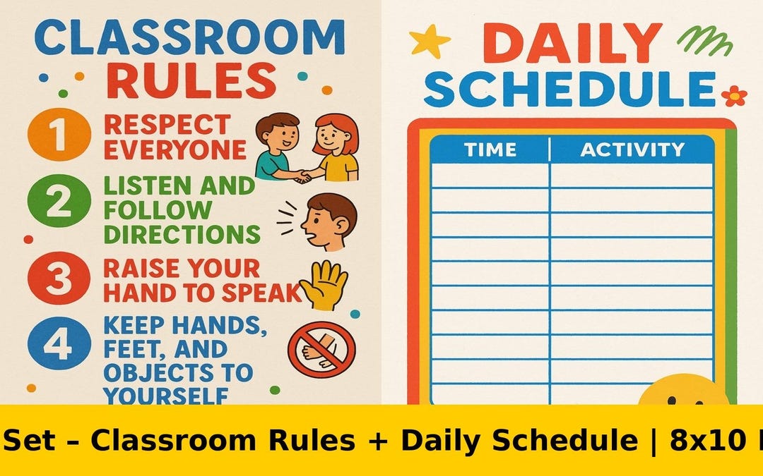 Classroom Essentials Printable Bundle | Rules Poster & Daily Schedule ...