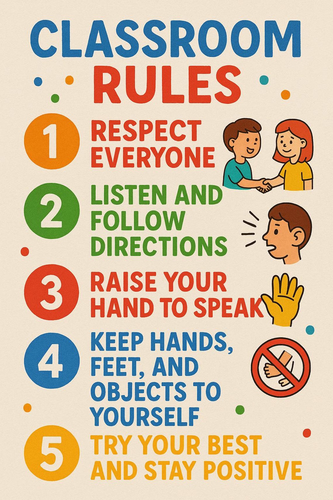 Colorful Classroom Rules Poster | 8x10 Printable PDF & JPEG | Back to ...