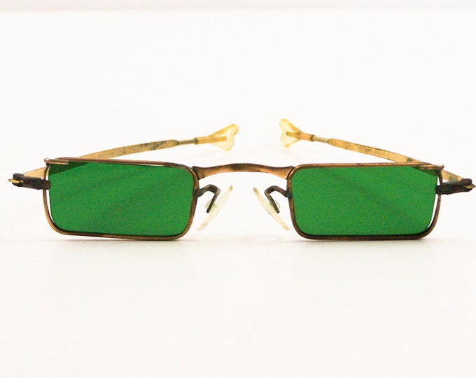 Vintage Wire Rim Spectacles Green Sunglasses Brass Rims With Case - Etsy