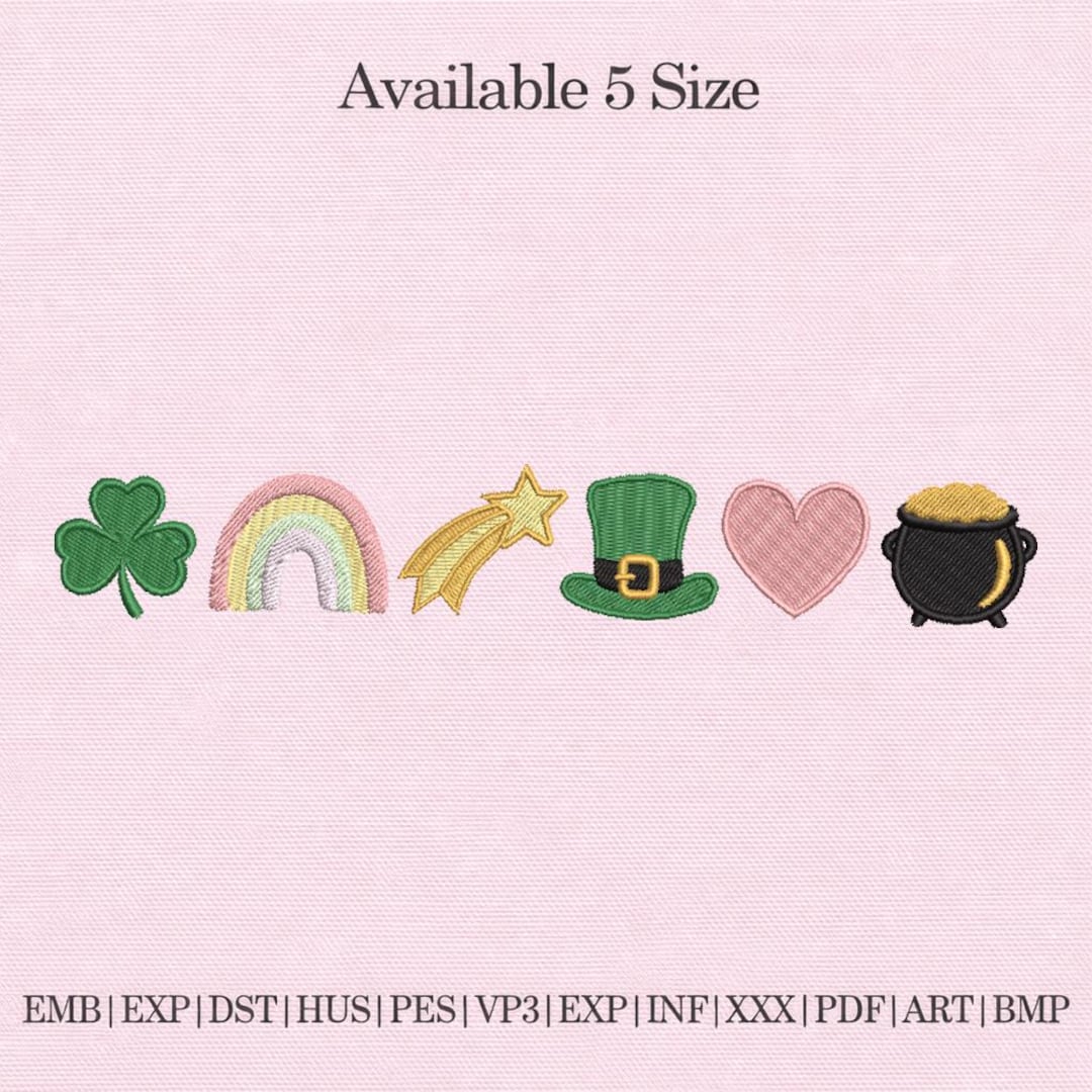 St. Patrick's Day Embroidery Bundle: Clover, Rainbow, Leprechaun Hat ...