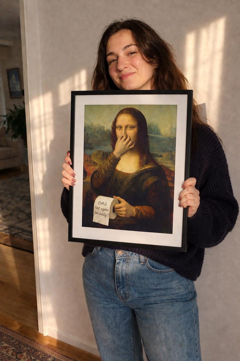 Mona Lisa Toilet Paper Poster, Funny Bathroom Decor, Renaissance Meme ...