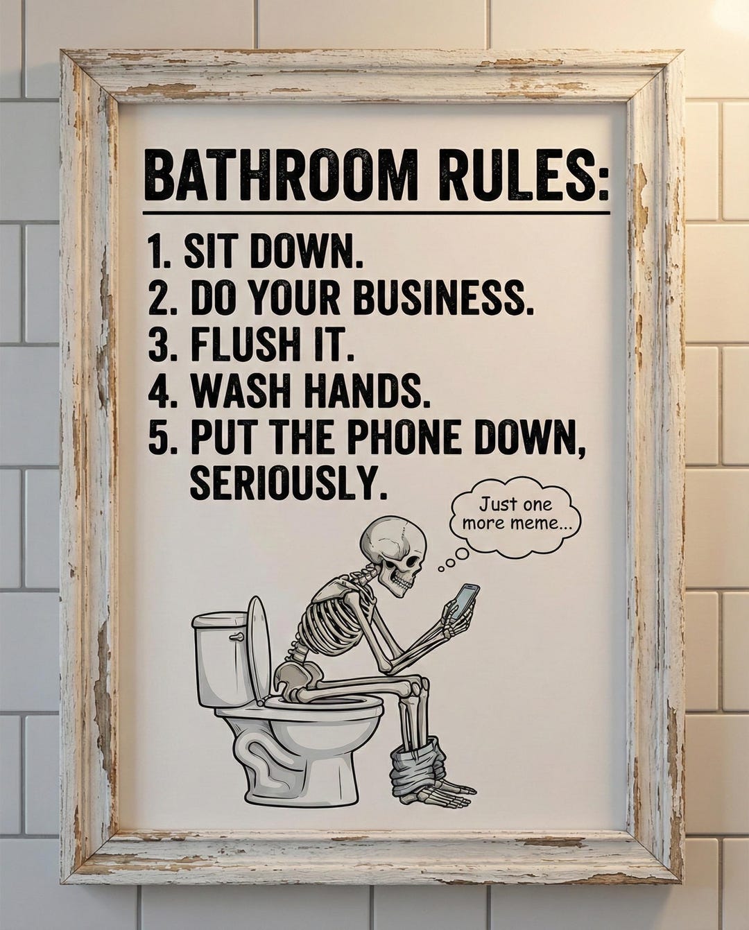 Funny Skeleton Bathroom Rules Print | Humorous Restroom Sign (digital ...