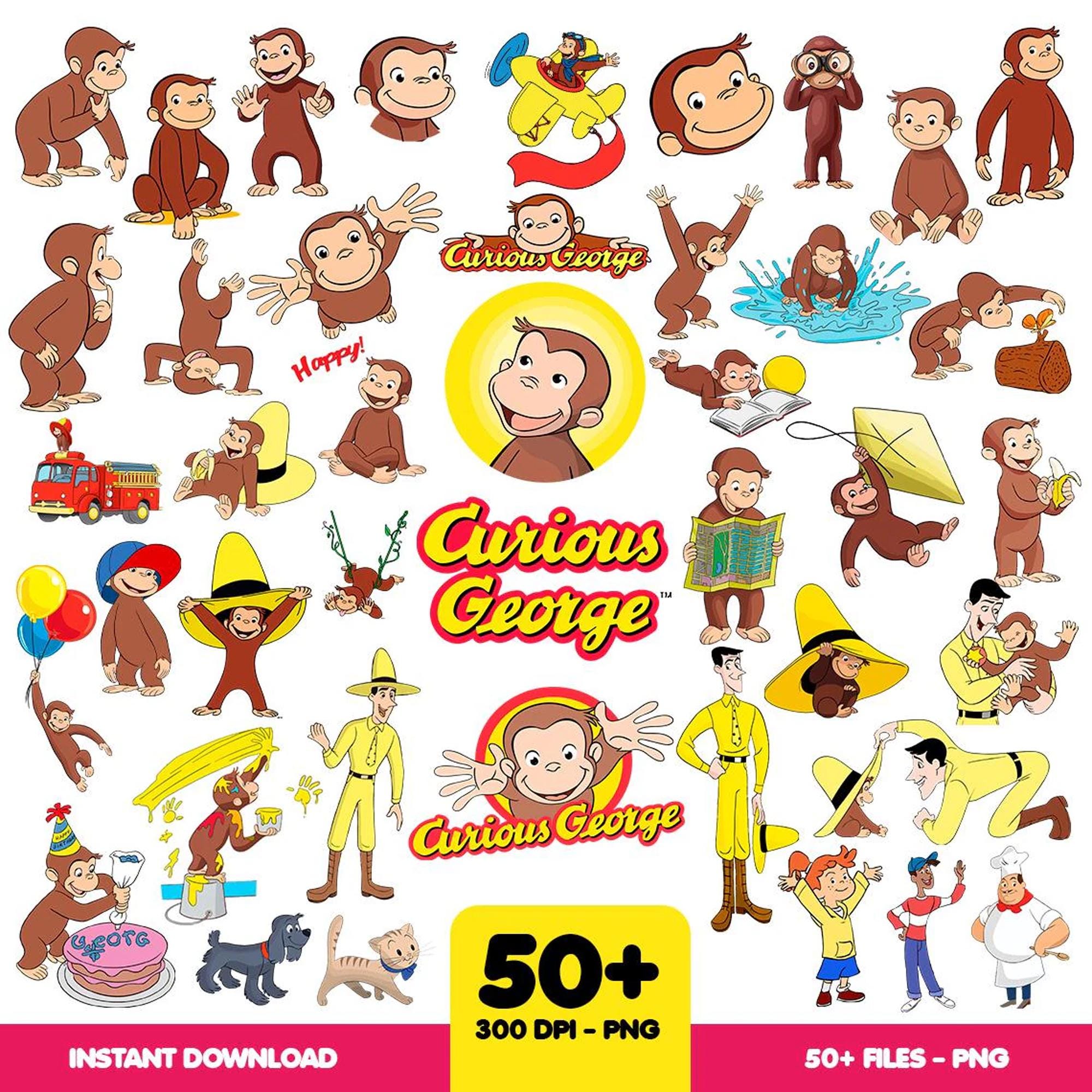 Curious George PNG Clipart | 50+ Monkey Graphics | Digital Download ...