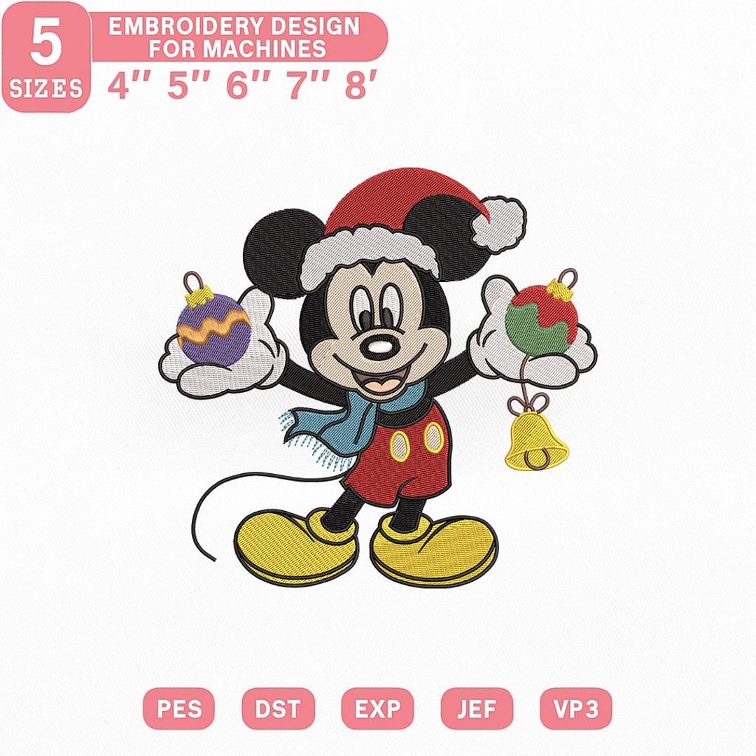 Christmas Mickey Mouse Embroidery Design, Cute Santa Mickey PES DST VP3 ...