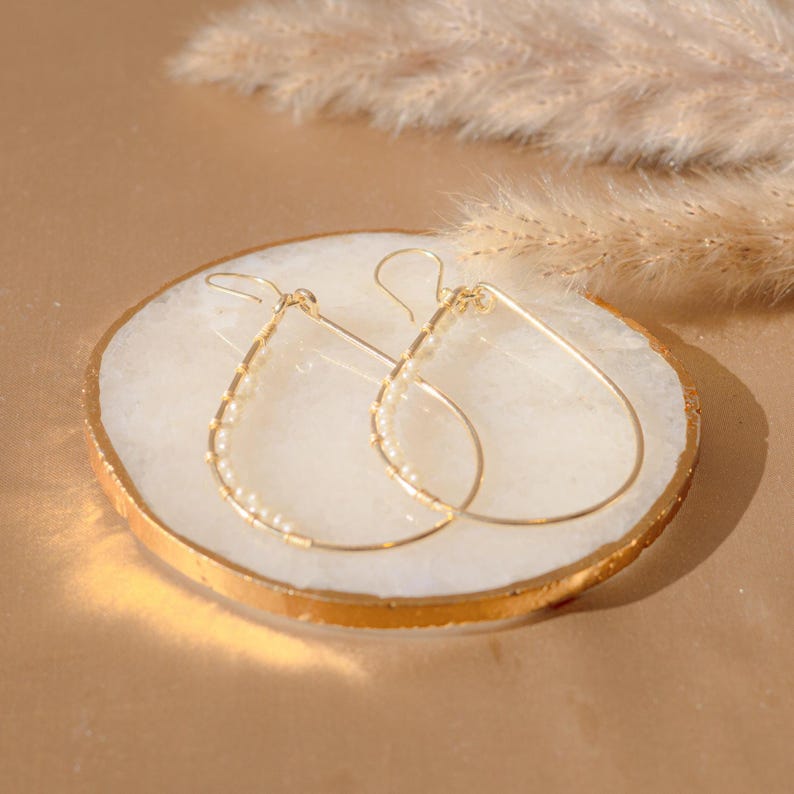 Lustrous Teardrop Clustered Pearl Brass Hoop Earrings - 5 X 4 Cm - Etsy UK