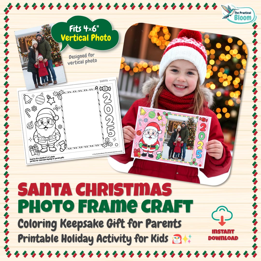 Santa Photo Frame Craft – Printable Christmas Coloring Activity ...