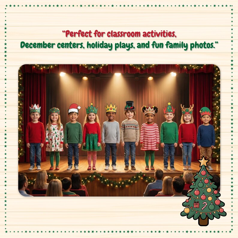 Christmas Tree Paper Crown | Christmas Headband Craft | Printable Color ...