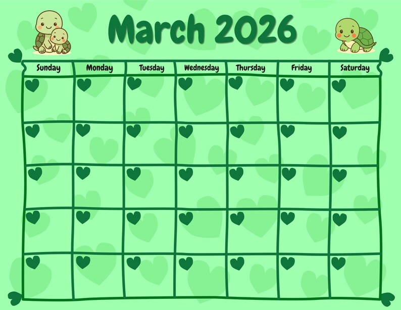 Kawaii Animal Calendar 2026 | Printable Planner (digital Download) - Etsy