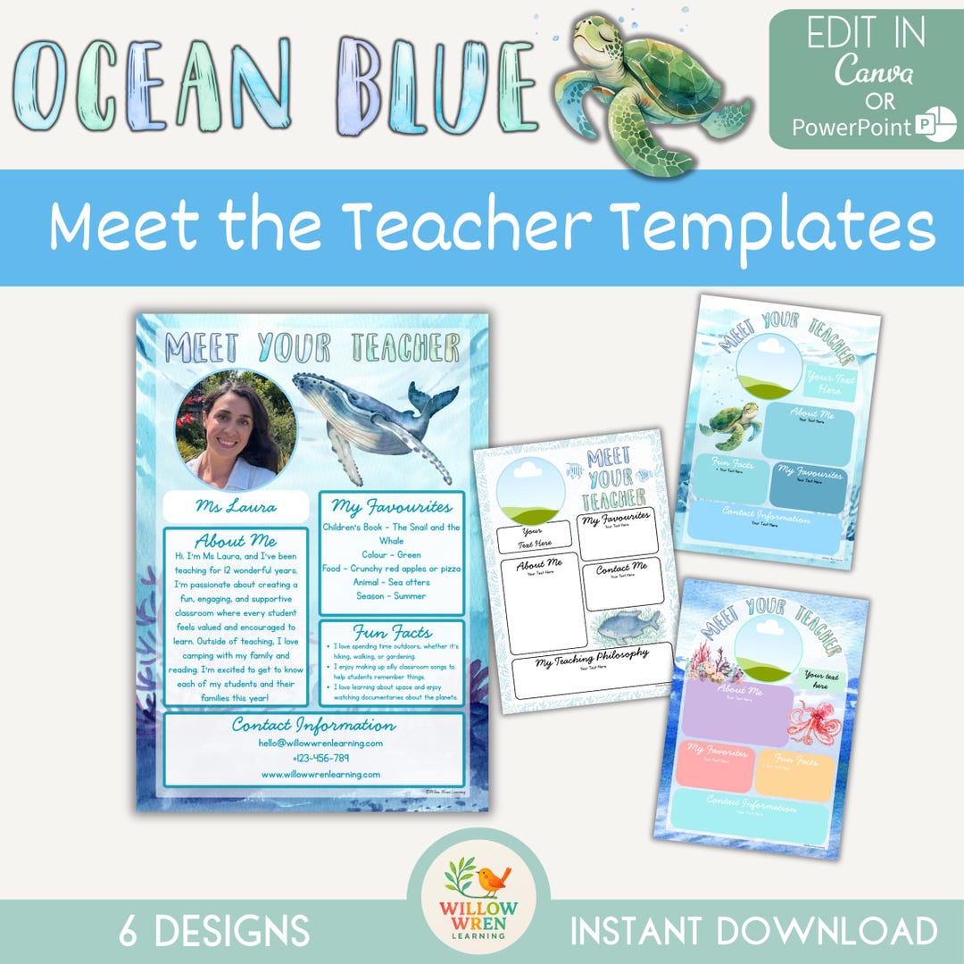 Ocean Blue Meet the Teacher Template | Editable Back to School ...