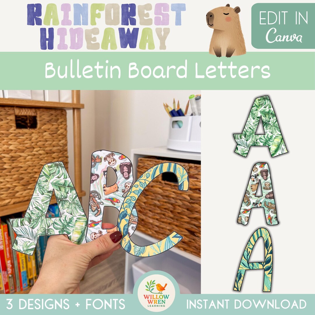Rainforest Hideaway Bulletin Board Letters | Editable Back to School ...