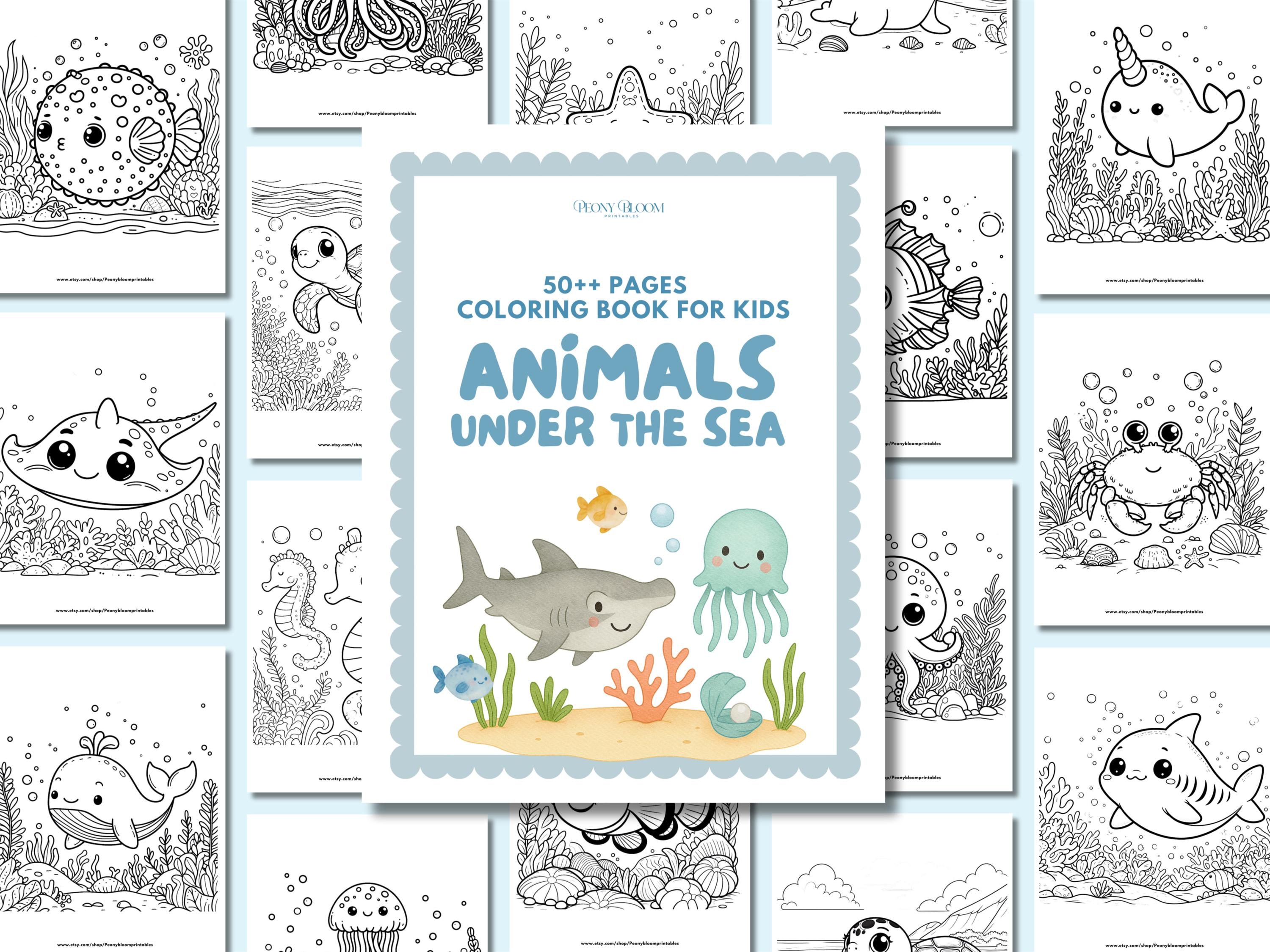 Animals Under the Sea Coloring Book Printable for Kids – 50+ Ocean ...