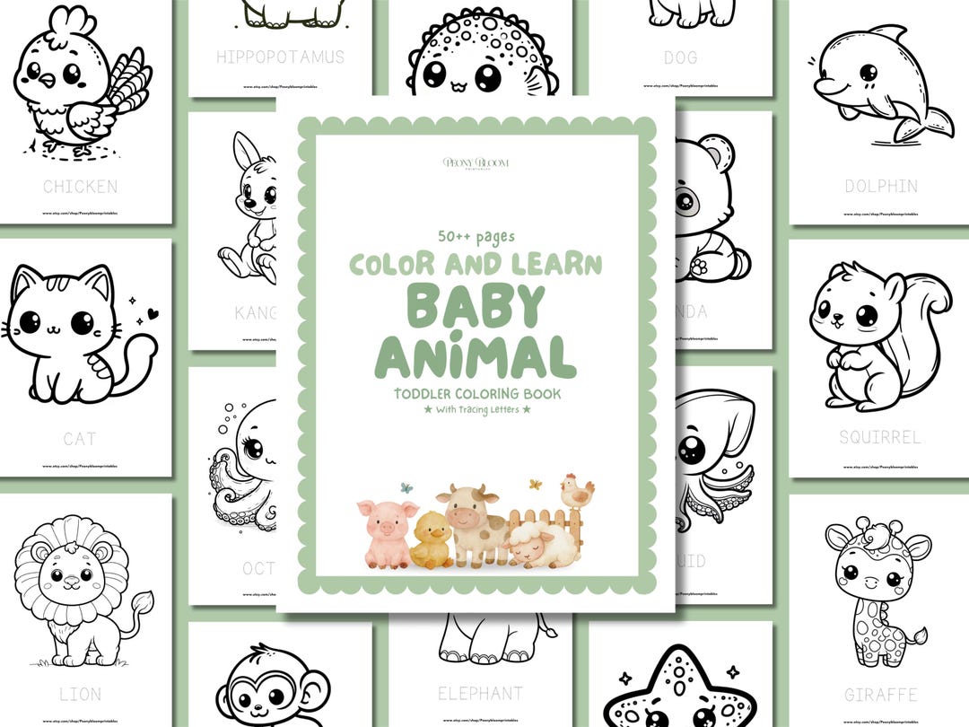 50+ Printable Page Kawaii Baby Animals Coloring Book | Toddler ...